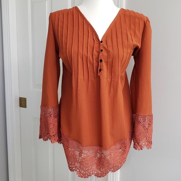 Tops | Rust Lace Detailed Buttonup Blouse | Poshmark